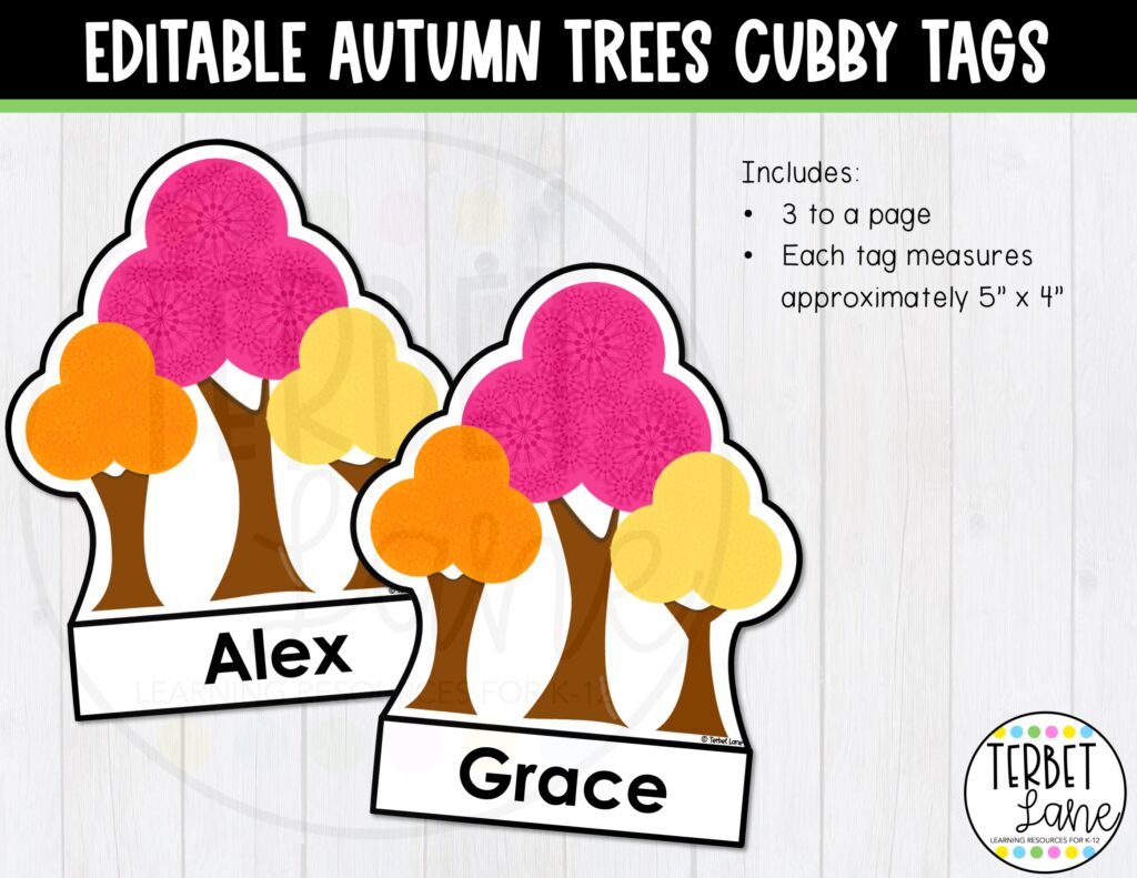 Editable Fall Trees Cubby Tags | Locker Labels | Made By Teachers