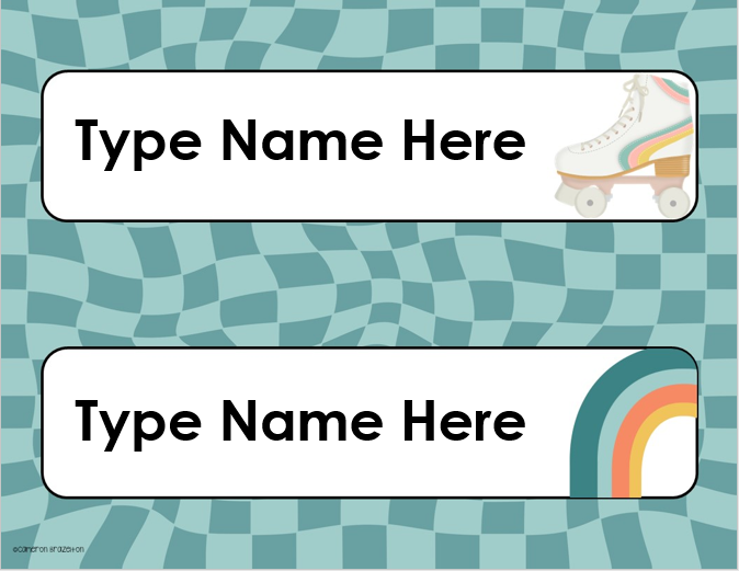 Name Tags Plates Desk Labels Groovy Retro Vibes Theme EDITABLE | Made ...