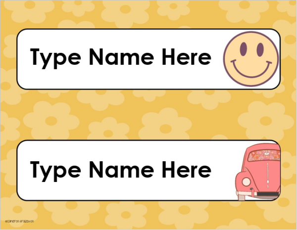 Name Tags Plates Desk Labels Groovy Retro Vibes Theme EDITABLE | Made ...