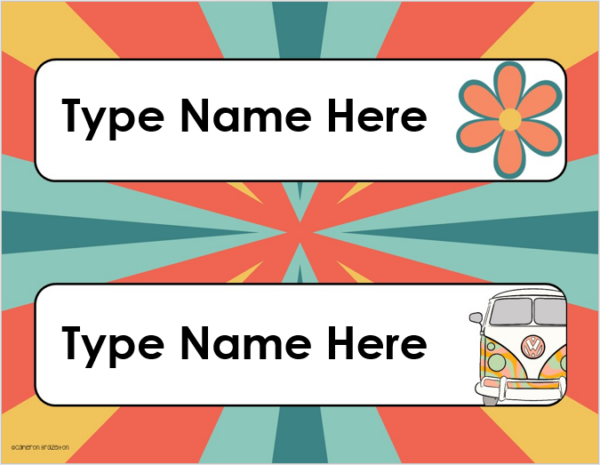 Name Tags Plates Desk Labels Groovy Retro Vibes Theme EDITABLE | Made ...