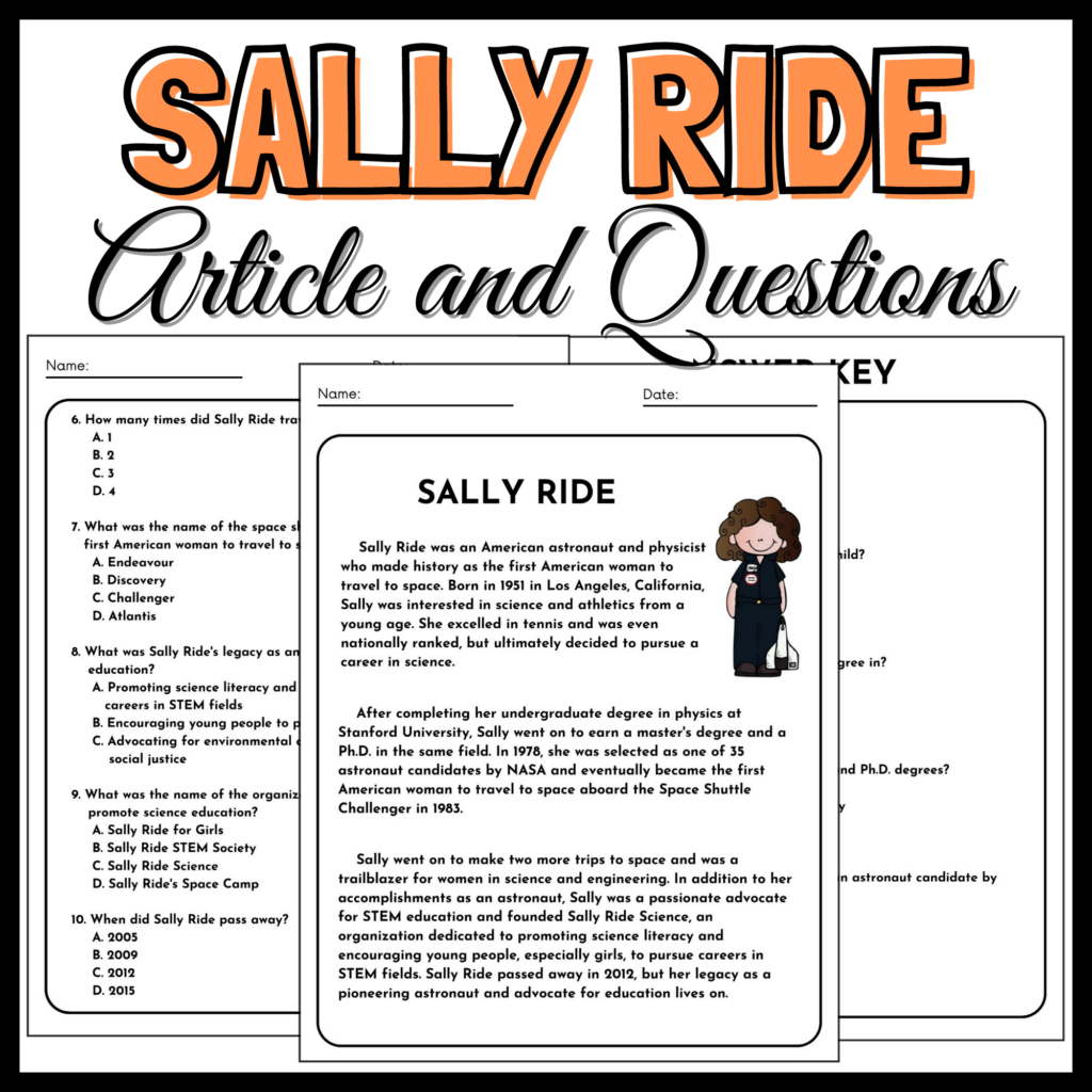 Sally Ride Reading Comprehension | Article And Question | Women’s ...