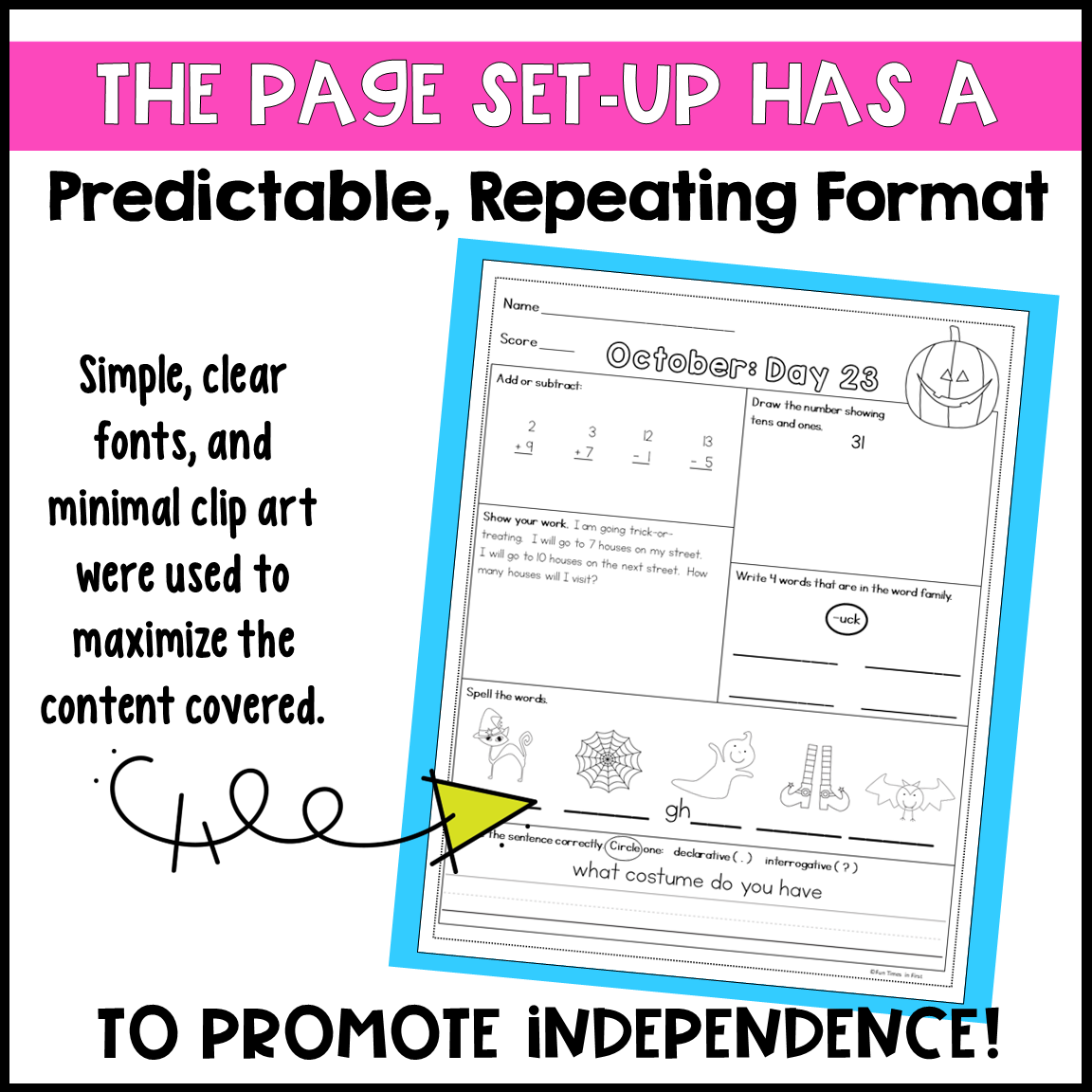 1st Grade October Morning Work Math & ELA Spiral Review - Printable ...
