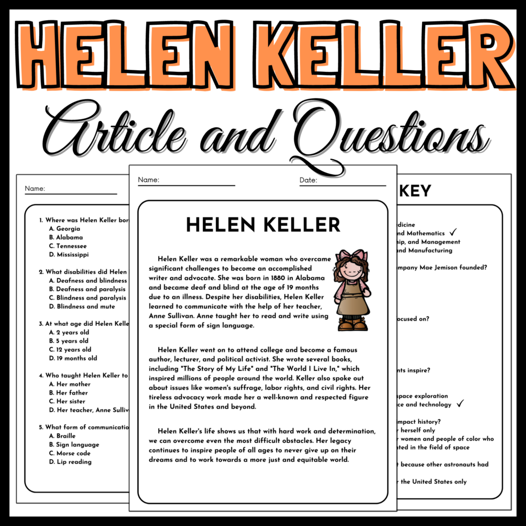 Helen Keller Article And Question | Women’s history Month Reading ...