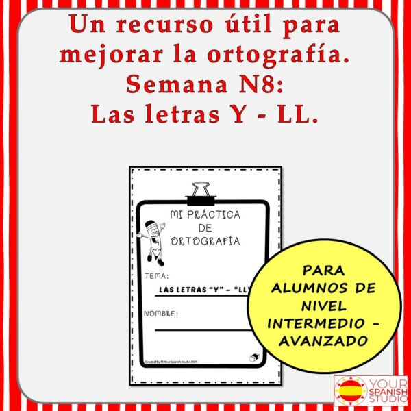 Spanish spelling dictation Week 8 No prep Oraciones con palabras con Y ...
