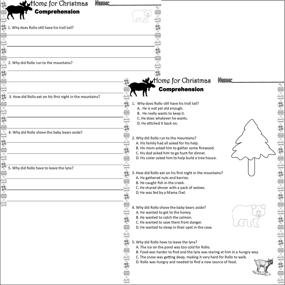 Home for Christmas Brett Reading Comprehension Multiple Choice ...
