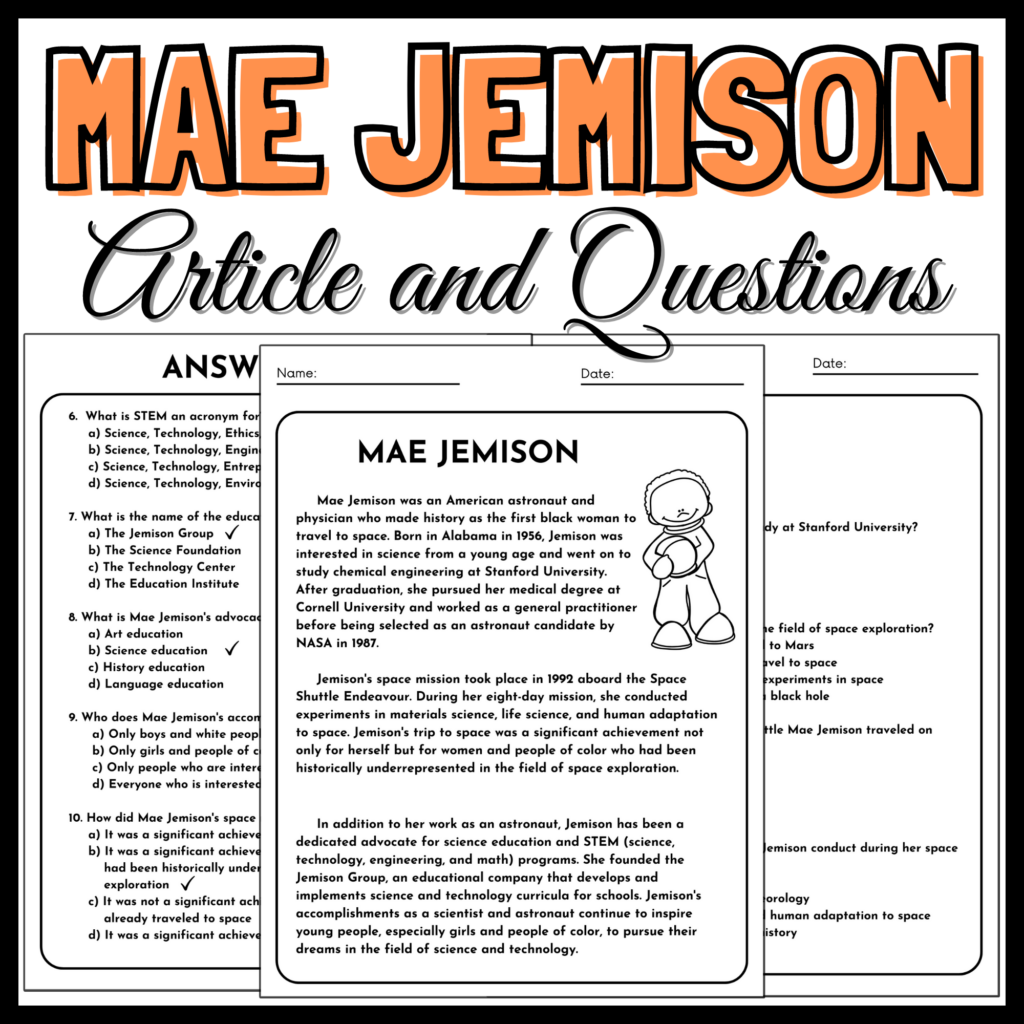 Mae Jemison Reading Comprehension | Article And Questions | Passages ...