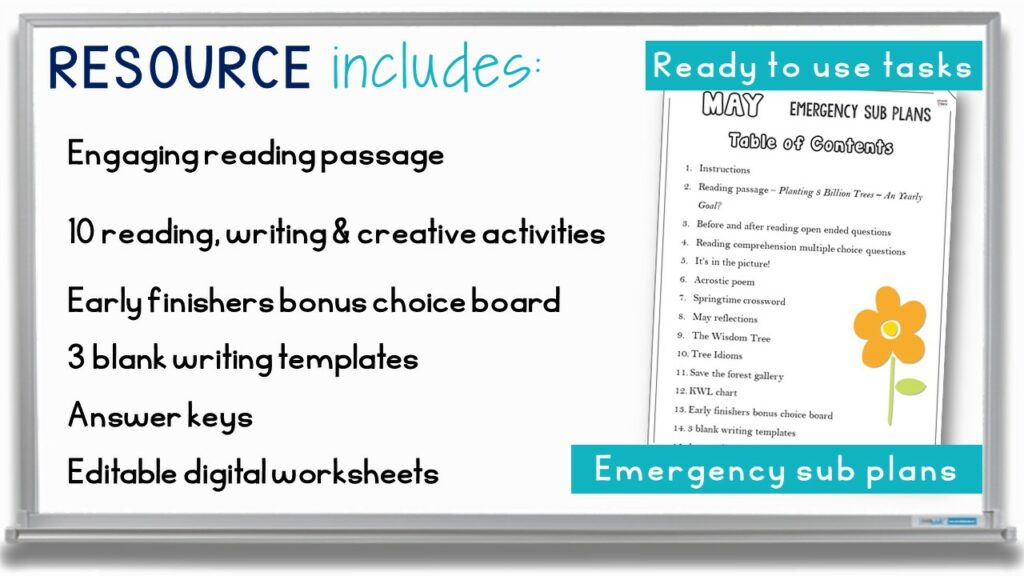 May Emergency Sub Plans Middle School ELA Activities and Worksheets ...