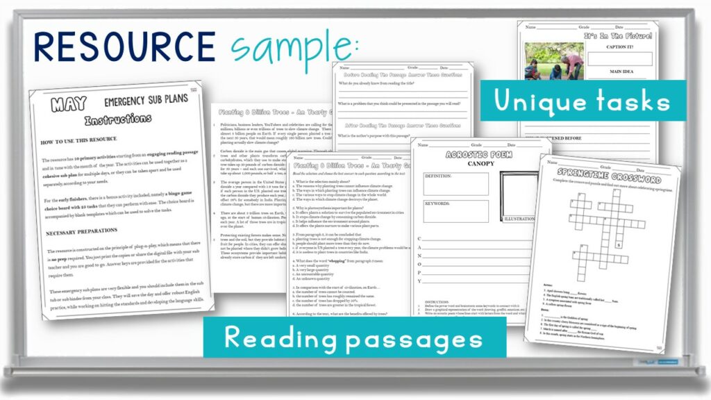 May Emergency Sub Plans Middle School ELA Activities and Worksheets ...