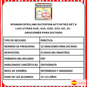 Spanish spelling dictation No prep Week 9 Las letras Gue, Gui, Güe, Güi ...