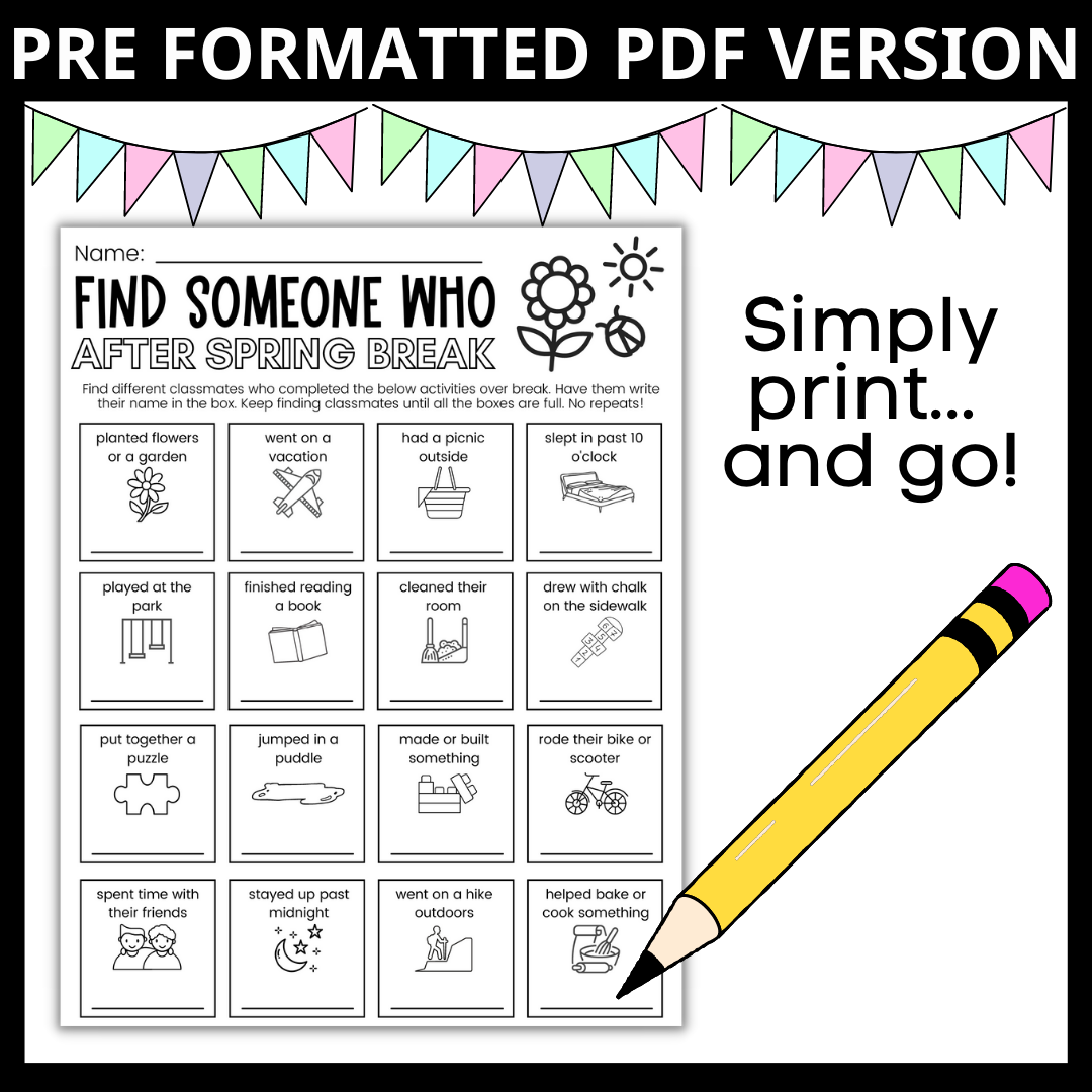 After Spring Break / March / April - Find Someone Who Team Building ...