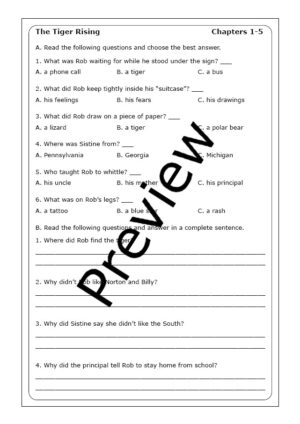 Kate DiCamillo "The Tiger Rising" worksheets | Made By Teachers