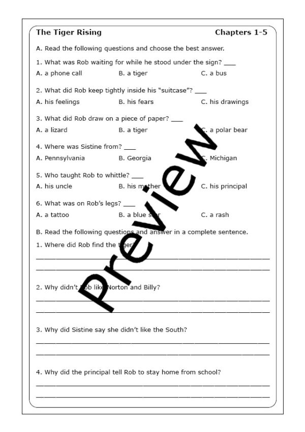 Kate DiCamillo "The Tiger Rising" worksheets | Made By Teachers