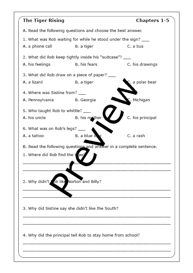 Kate DiCamillo "The Tiger Rising" worksheets | Made By Teachers