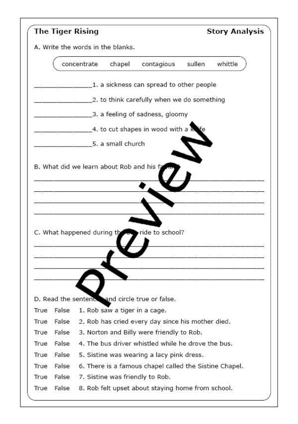 Kate DiCamillo "The Tiger Rising" worksheets | Made By Teachers