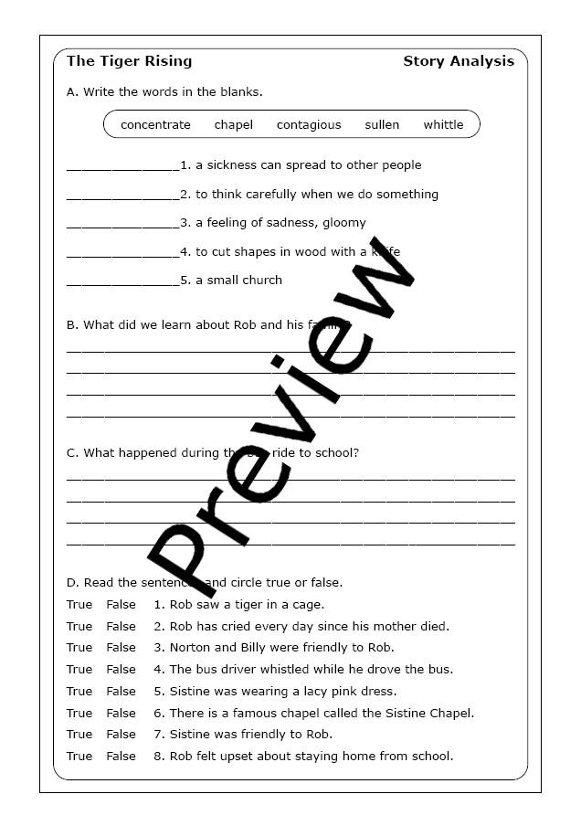 Kate DiCamillo "The Tiger Rising" worksheets | Made By Teachers