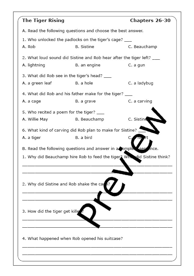 Kate DiCamillo "The Tiger Rising" worksheets | Made By Teachers