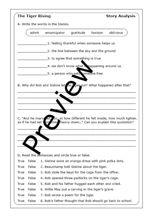 Kate DiCamillo "The Tiger Rising" worksheets | Made By Teachers