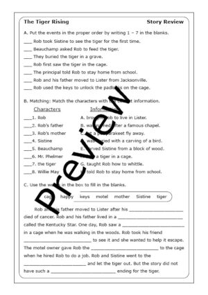 Kate DiCamillo "The Tiger Rising" worksheets | Made By Teachers