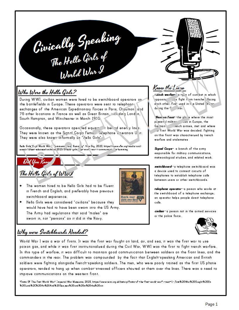 Civically Speaking--The Hello Girls of WWI | Made By Teachers