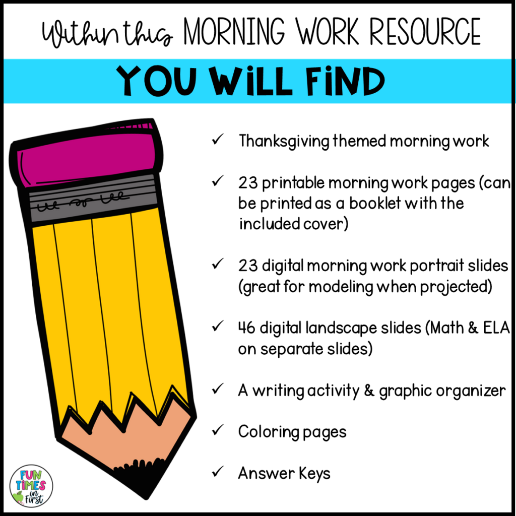 1st Grade November Morning Work Math & ELA Spiral Review - Printable ...