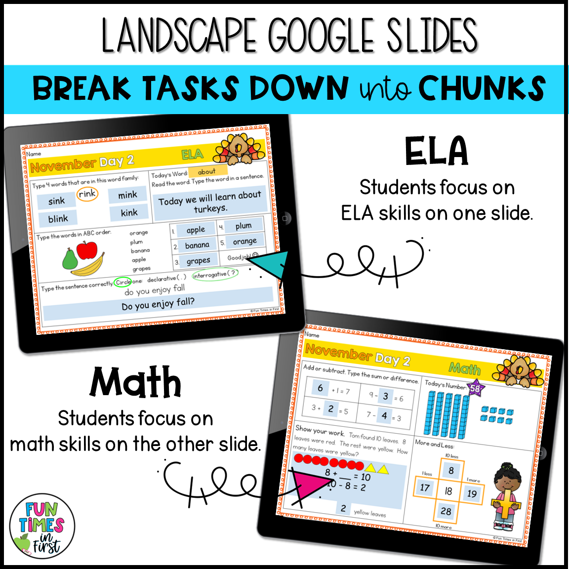 1st Grade November Morning Work Math & ELA Spiral Review - Printable ...