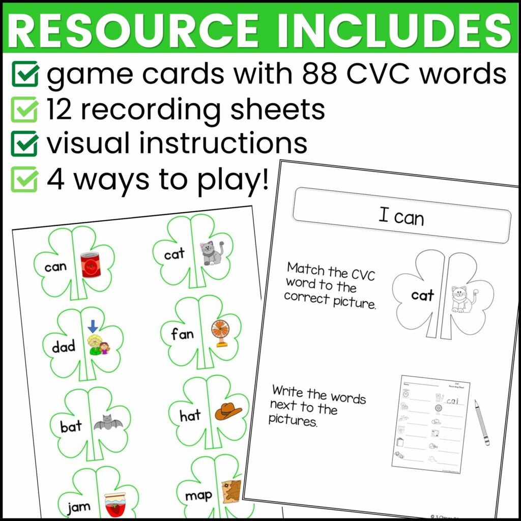 St. Patrick’s Day CVC Words Literacy Center Activity for March | Made ...