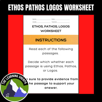 Ethos Pathos Logos ELA Worksheet | High School Rhetoric Worksheet | 9 ...