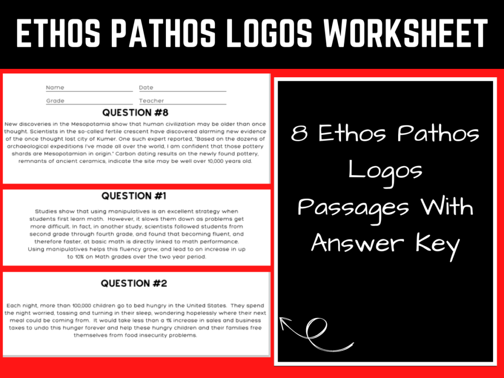 Ethos Pathos Logos ELA Worksheet | High School Rhetoric Worksheet | 9 ...