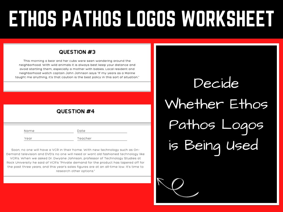 Ethos Pathos Logos ELA Worksheet | High School Rhetoric Worksheet | 9 ...