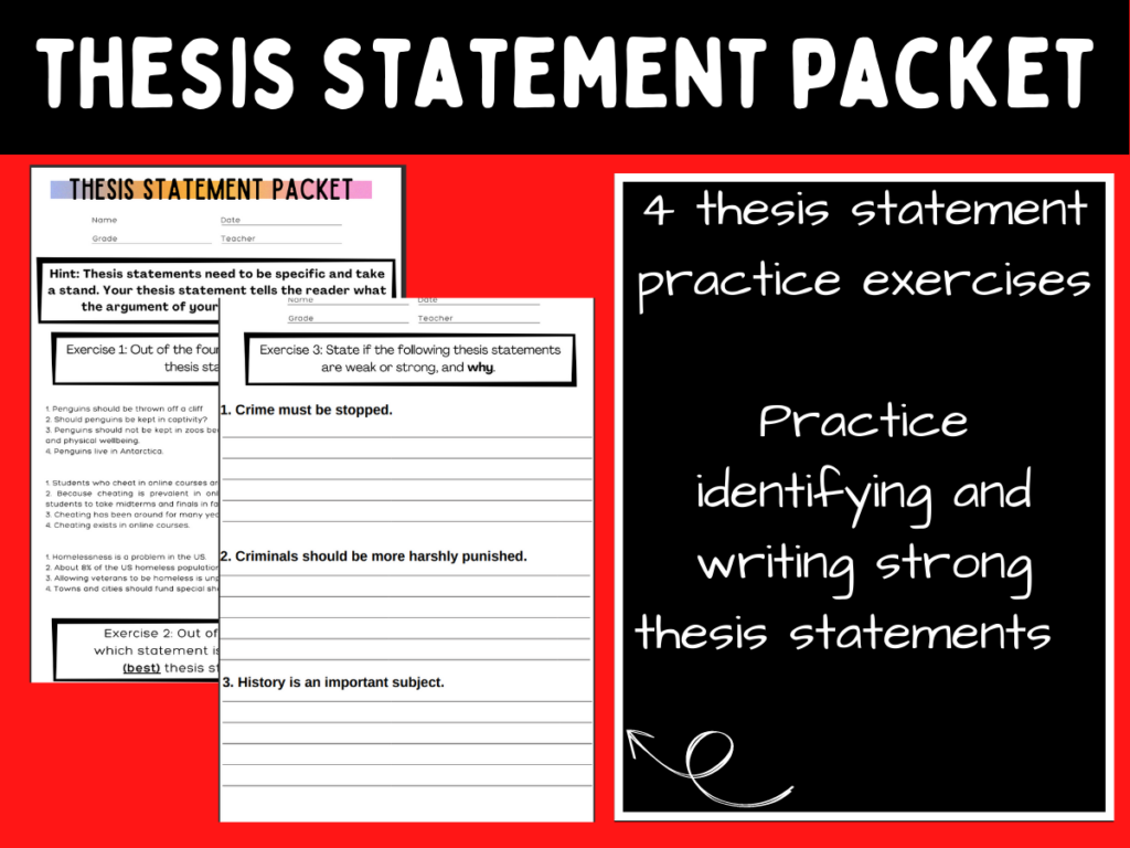 Thesis Statement Practice | High School Worksheet Packet | Grades 9-12 ...