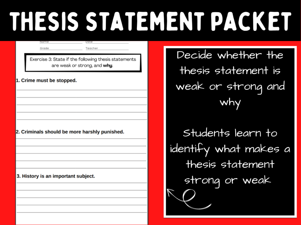 Thesis Statement Practice | High School Worksheet Packet | Grades 9-12 ...