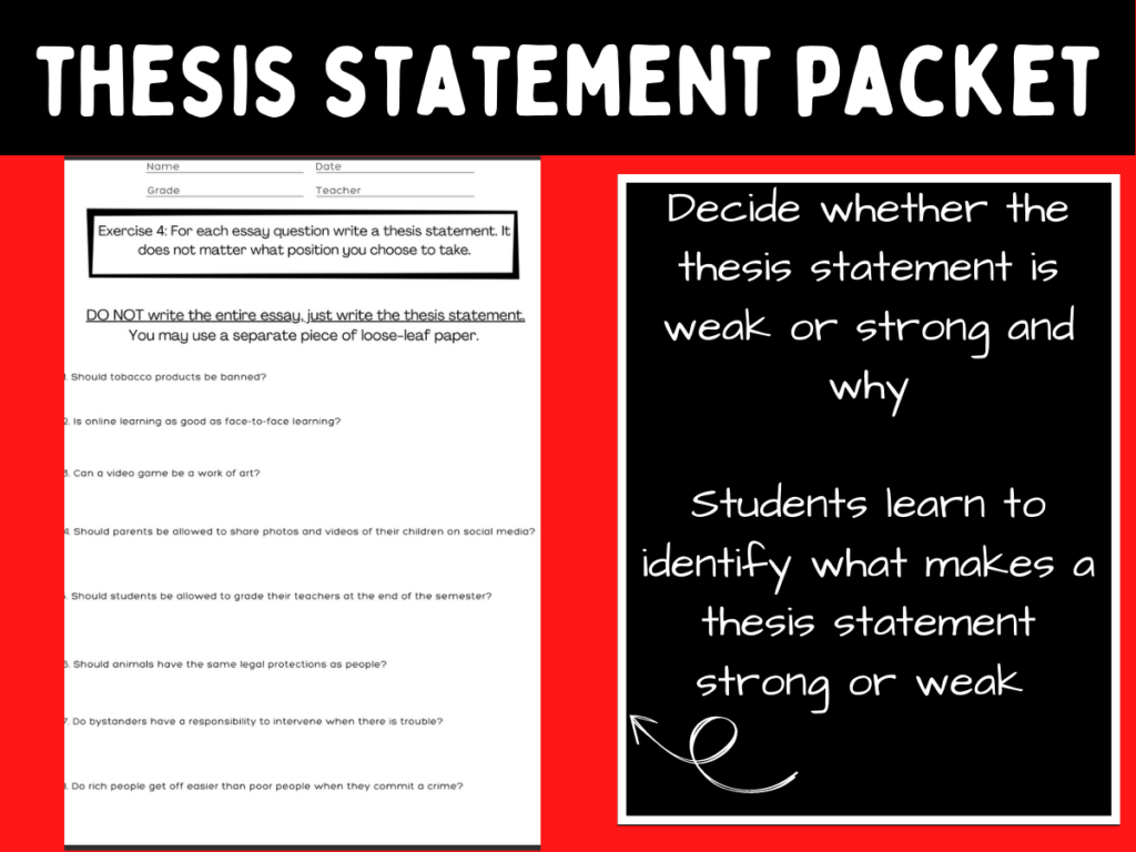 Thesis Statement Practice | High School Worksheet Packet | Grades 9-12 ...