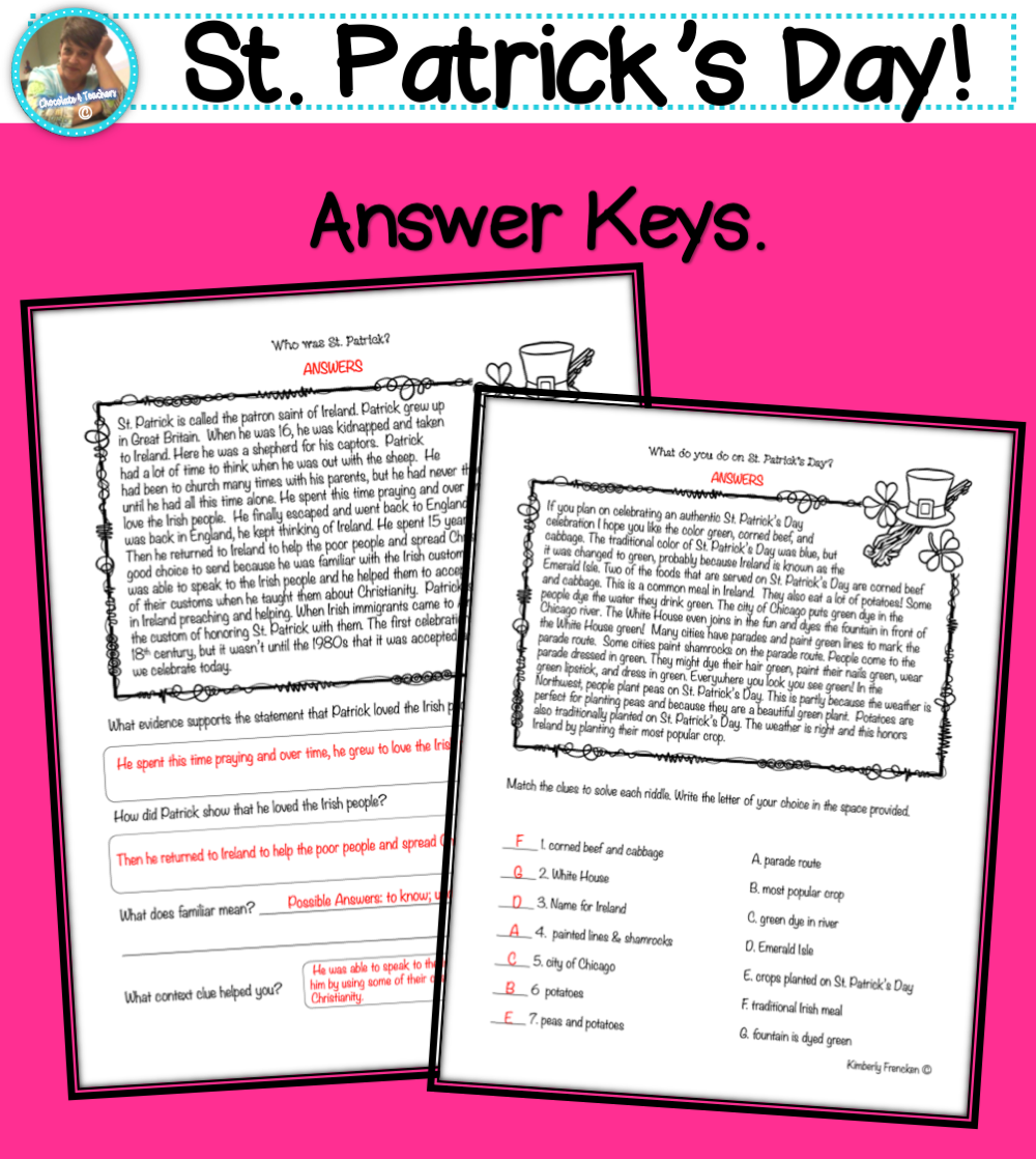 St. Patrick's Day Nonfiction Reading Comprehension Passages with ...