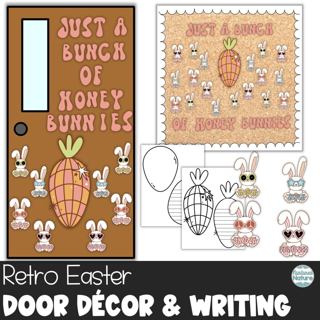 Spring Door Decor with Name Tags - Editable Easter Bunny Bulletin Board ...