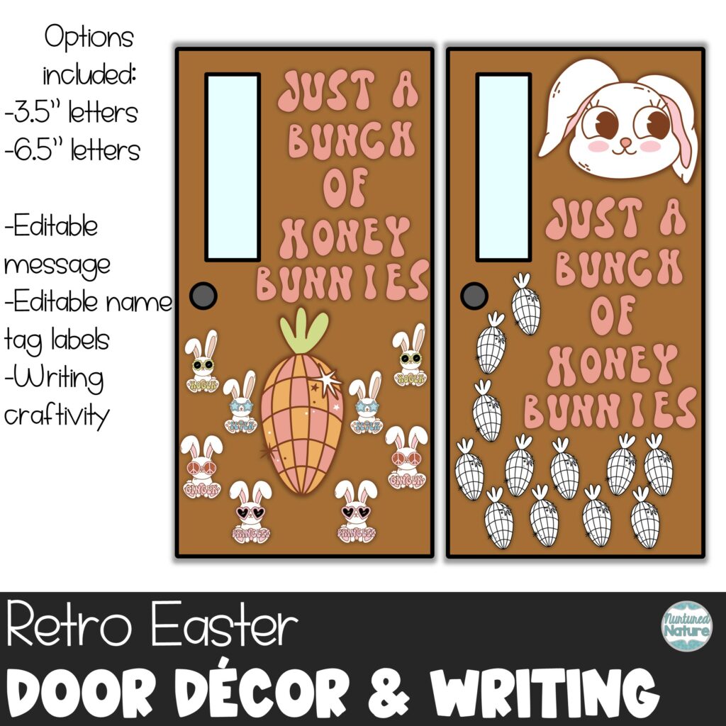 Spring Door Decor with Name Tags - Editable Easter Bunny Bulletin Board ...