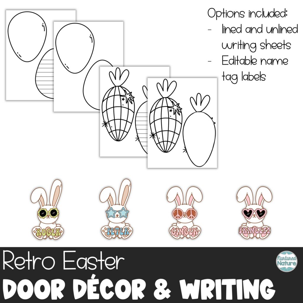 Spring Door Decor with Name Tags - Editable Easter Bunny Bulletin Board ...