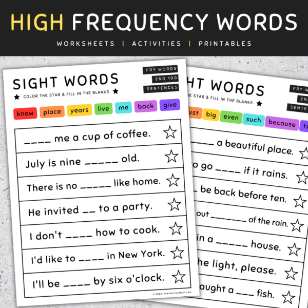 Sight Word Sentences, Fill in the Blanks, Fry's 2nd 100 - SET 7 | Made ...