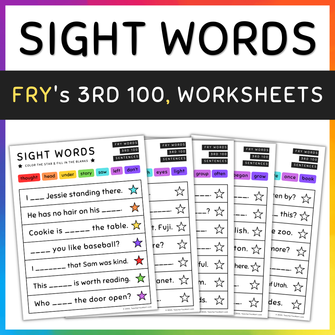 Sight Word Sentences, Fill in the Blanks, Fry's 3rd 100 - SET 7 | Made ...
