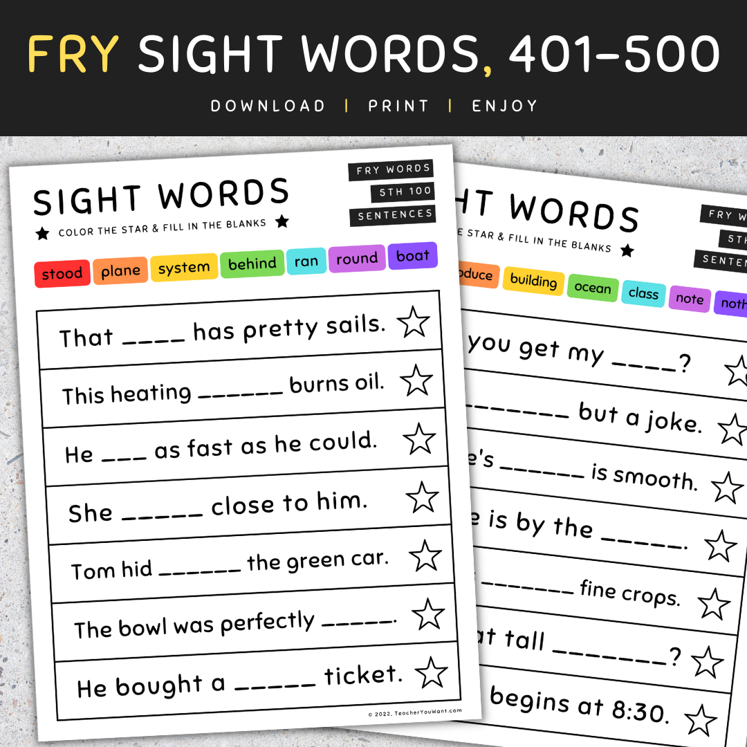Sight Word Sentences, Fill in the Blanks, Fry's 5th 100 - SET 7 | Made ...