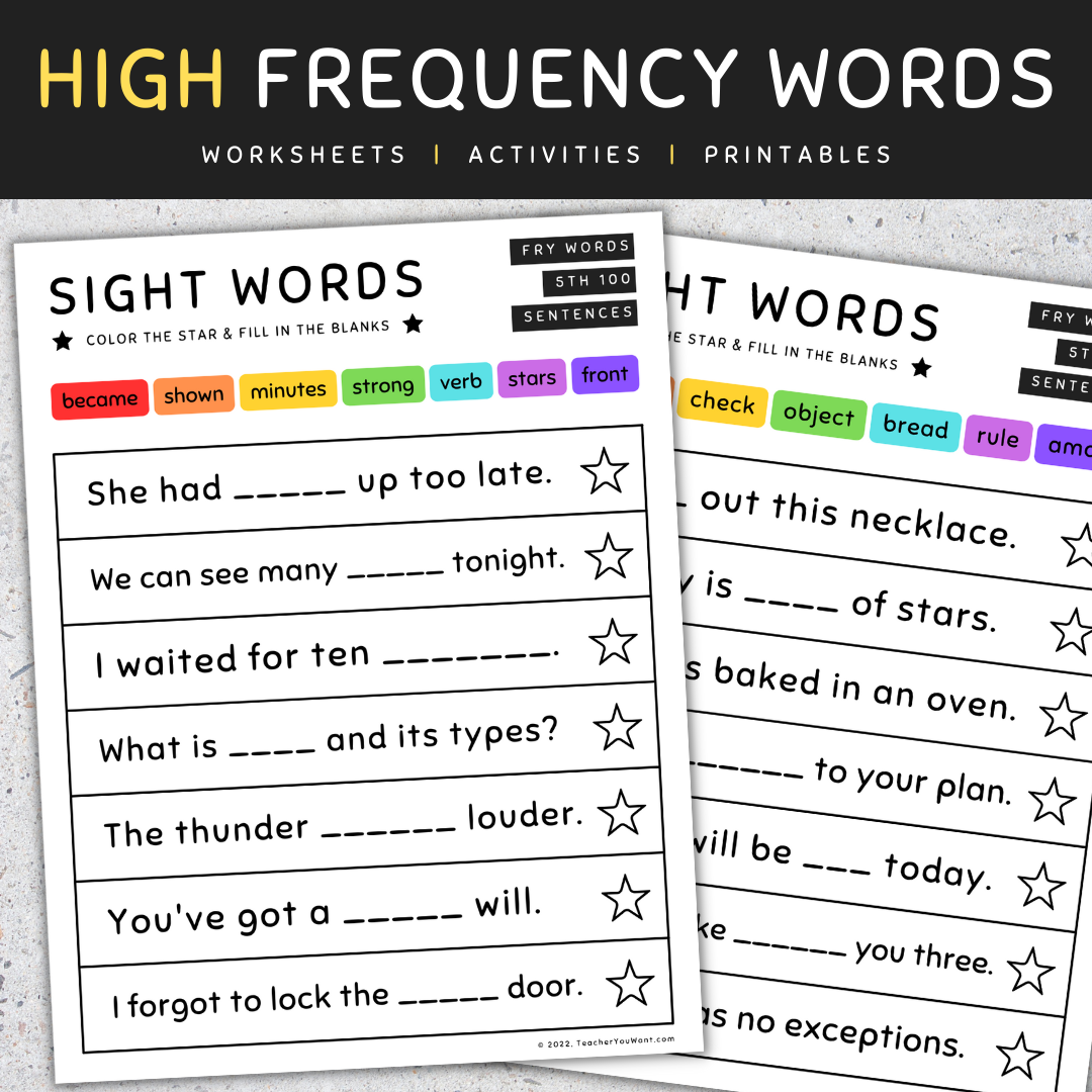 Sight Word Sentences, Fill in the Blanks, Fry's 5th 100 - SET 7 | Made ...