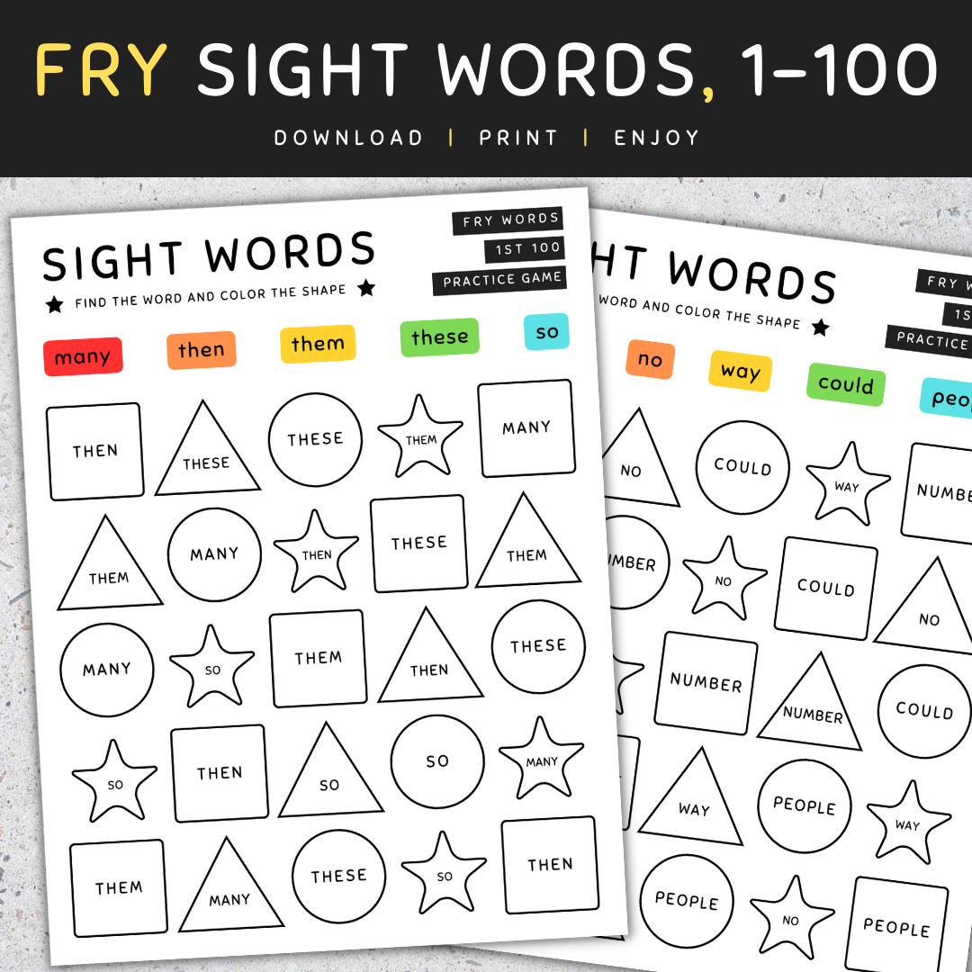 Color by Sight Word Practice Game, High Frequency FRY Words, 1st 100 ...