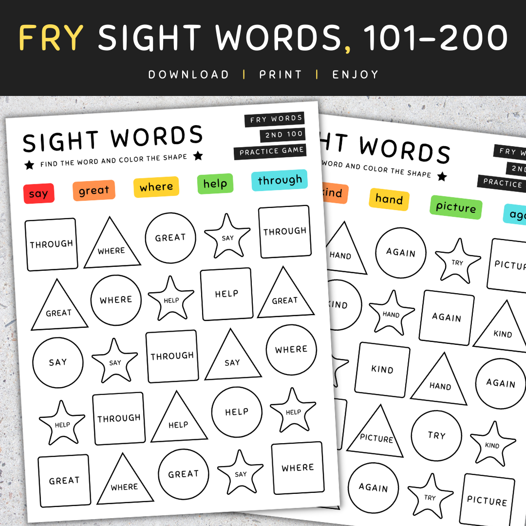 Color by Sight Word Practice Game, High Frequency FRY Words, 2nd 100 ...