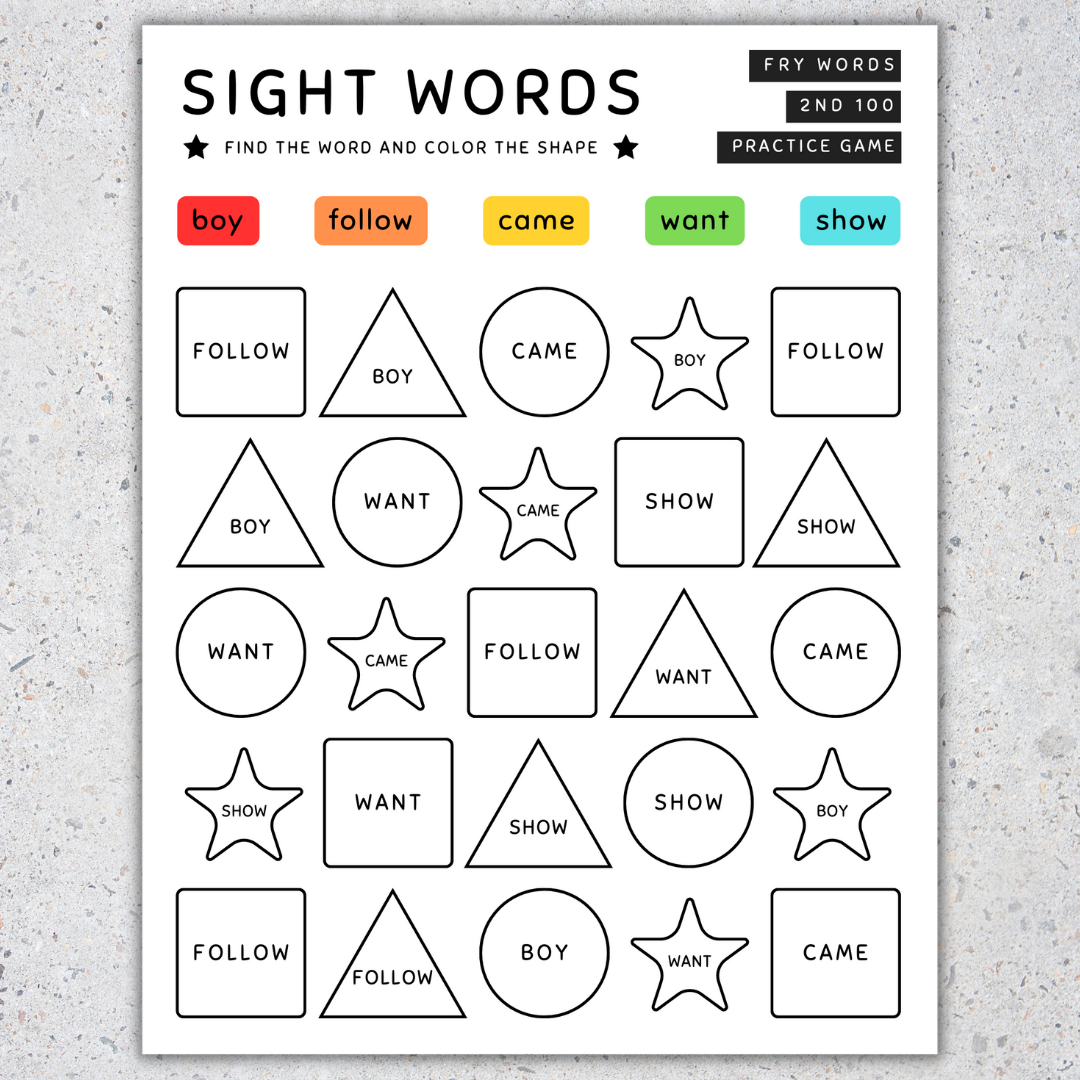 Color by Sight Word Practice Game, High Frequency FRY Words, 2nd 100 ...