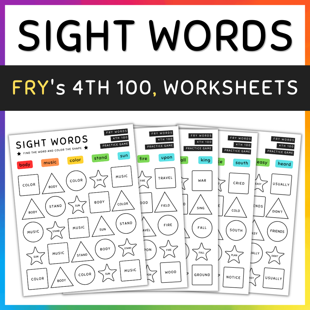 Color by Sight Word Practice Game, High Frequency FRY Words, 4th 100 ...