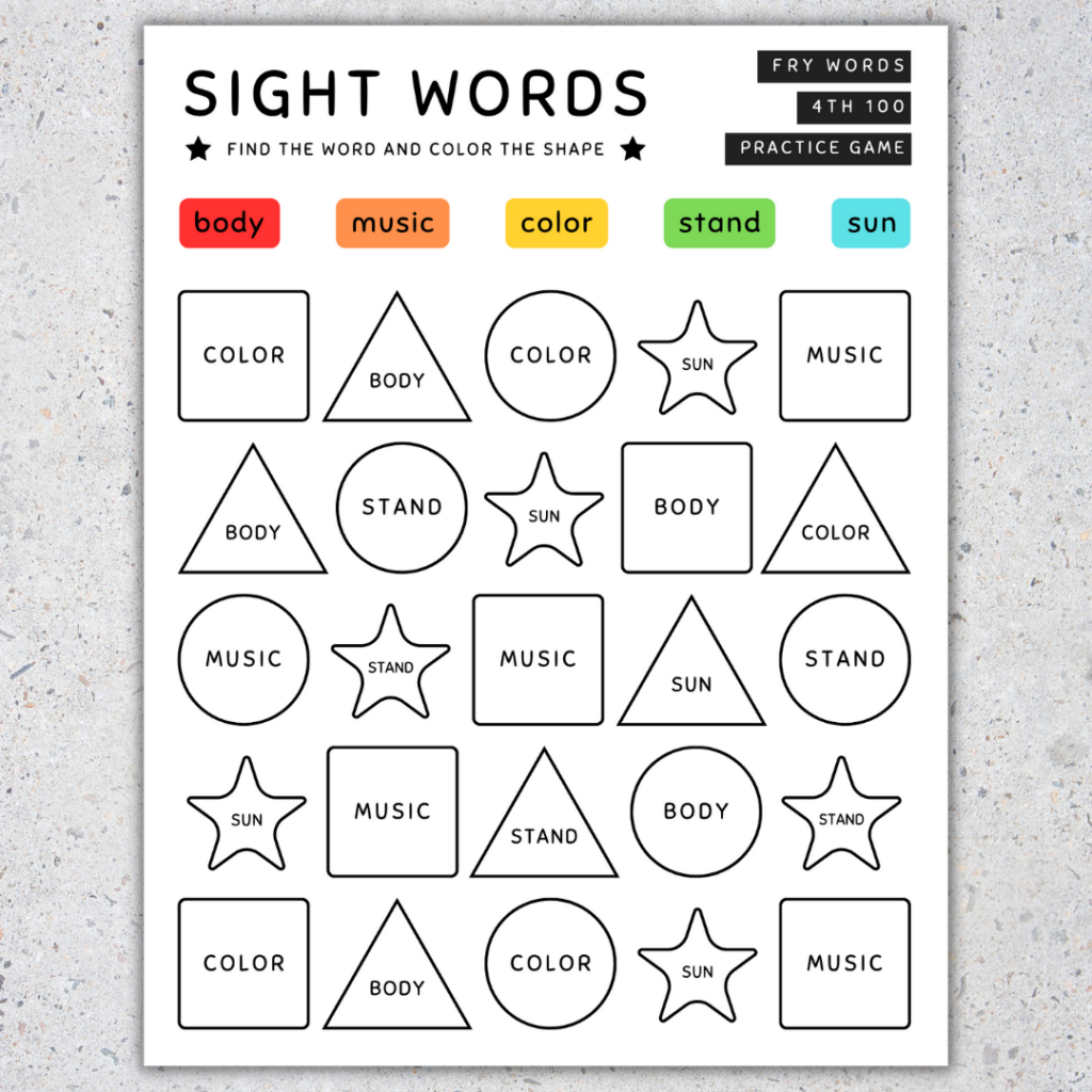 Color by Sight Word Practice Game, High Frequency FRY Words, 4th 100 ...