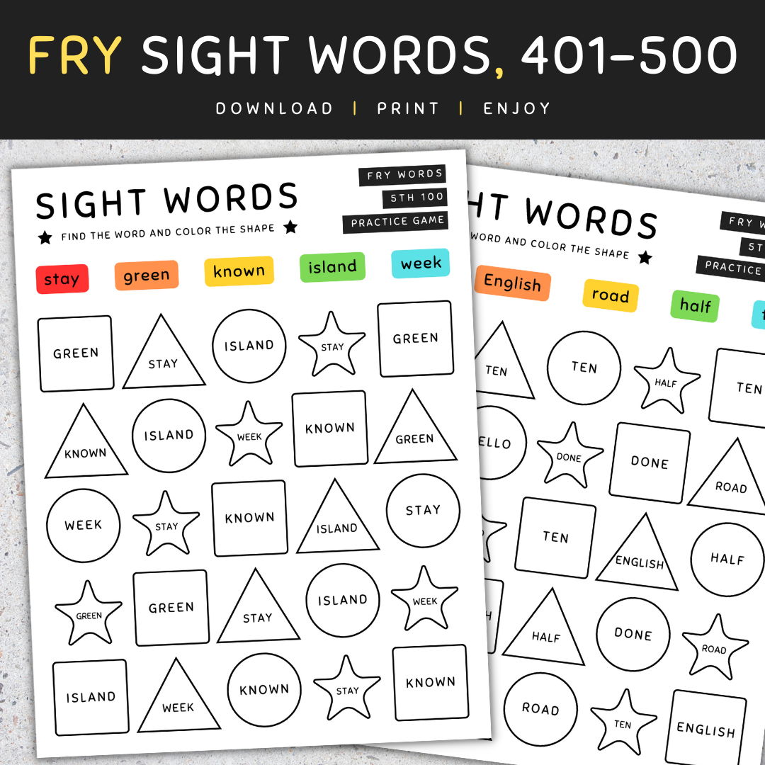 Color by Sight Word Practice Game, High Frequency FRY Words, 5th 100 ...