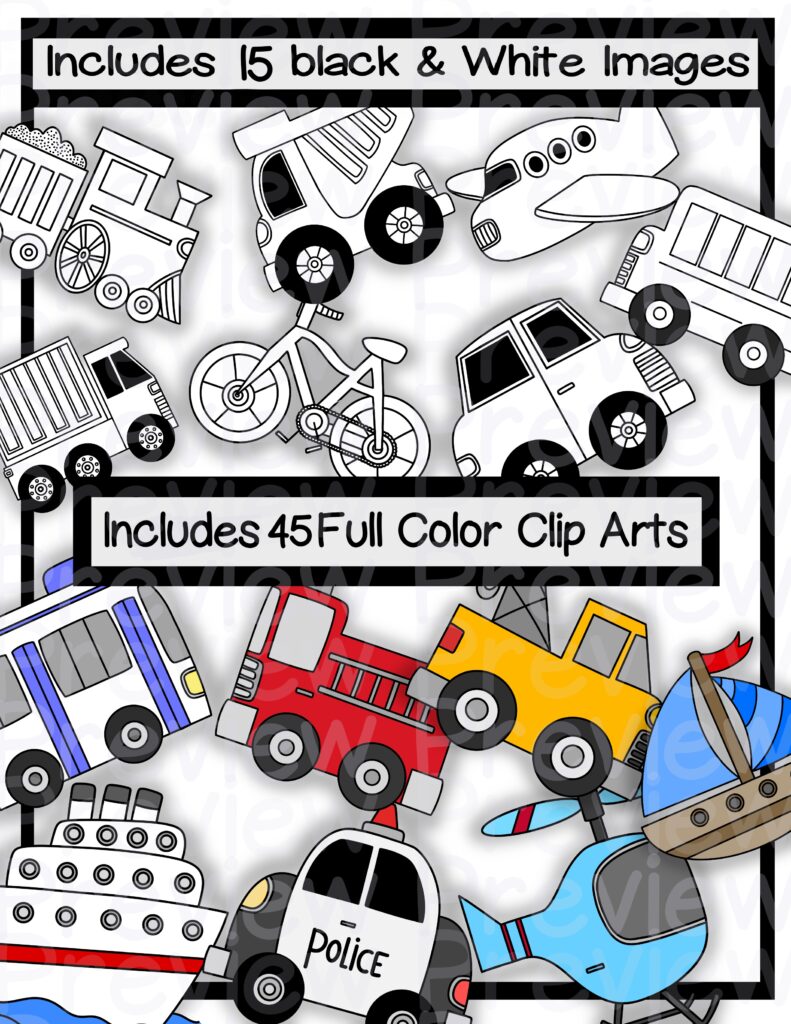 Transportation clip arts community helpers printable pdf colorimg pages ...