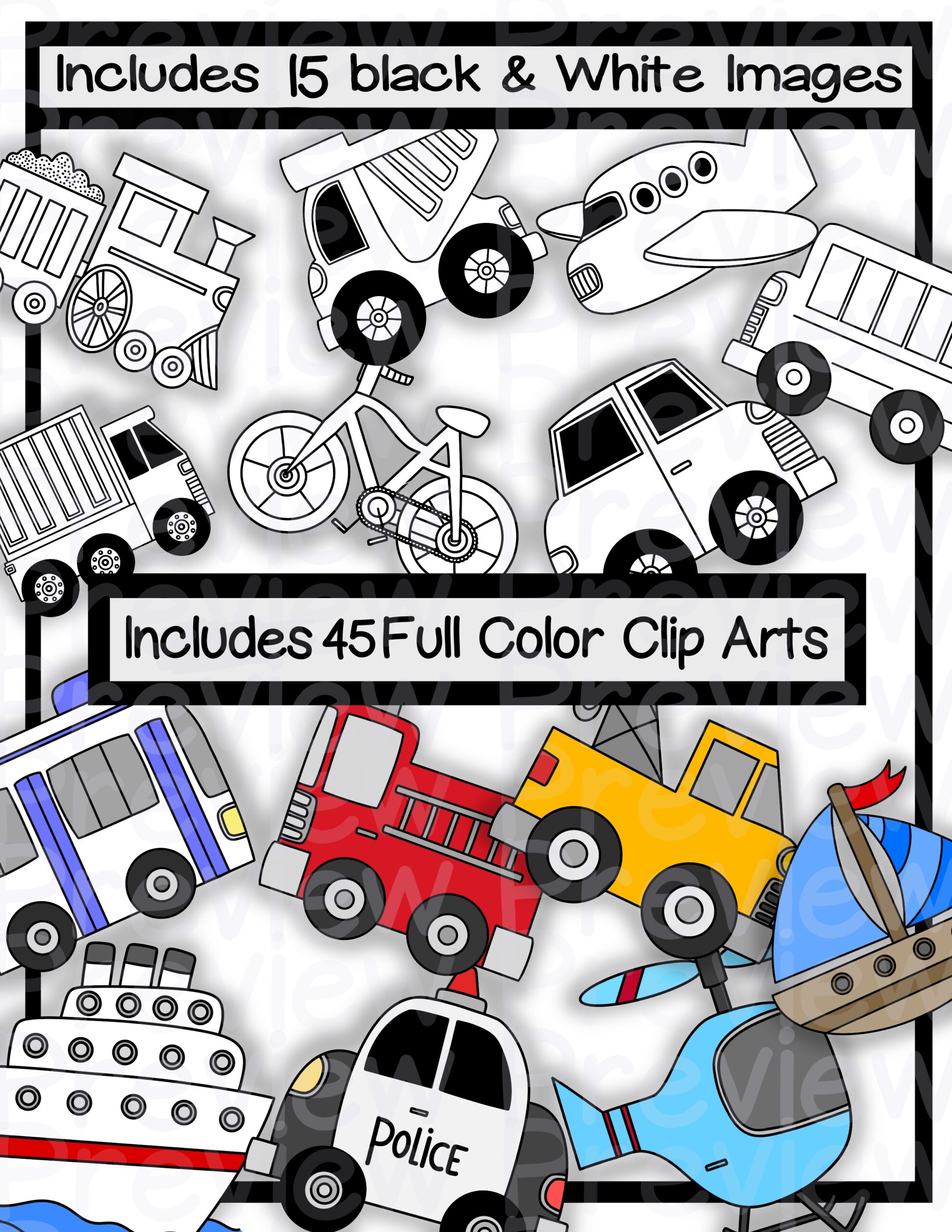 Transportation clip arts community helpers printable pdf colorimg pages ...