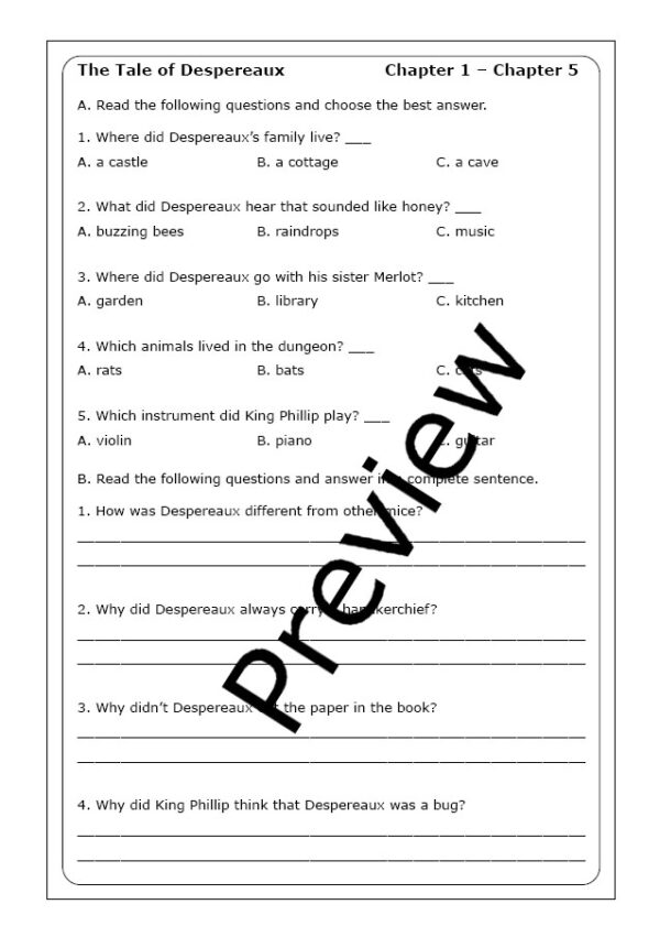 Kate DiCamillo "The Tale of Despereaux" worksheets | Made By Teachers
