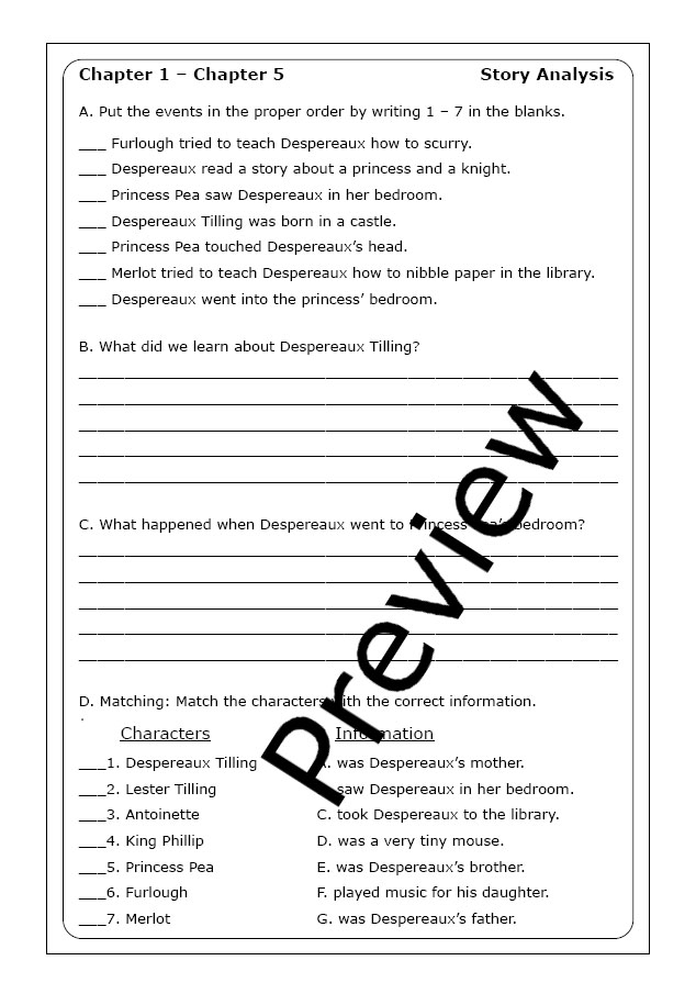 Kate DiCamillo "The Tale of Despereaux" worksheets | Made By Teachers